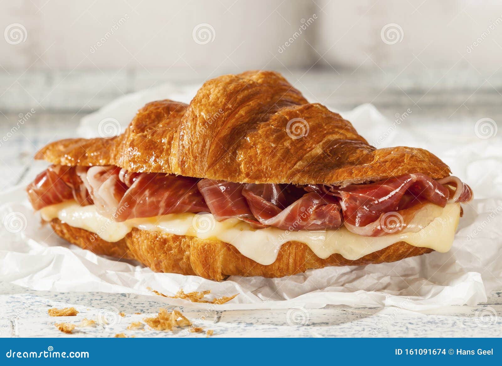 Fresh Croissant with Spanish Cured Ham Stock Photo - Image of eating ...