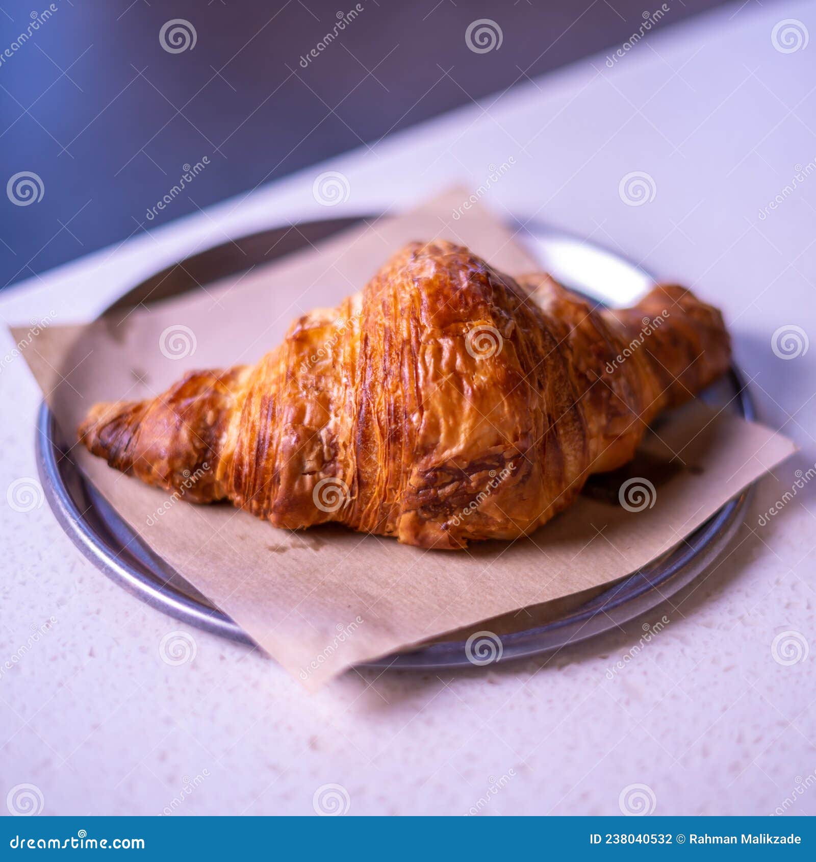 Fresh Croissant on White Marble Table Stock Photo - Image of food ...