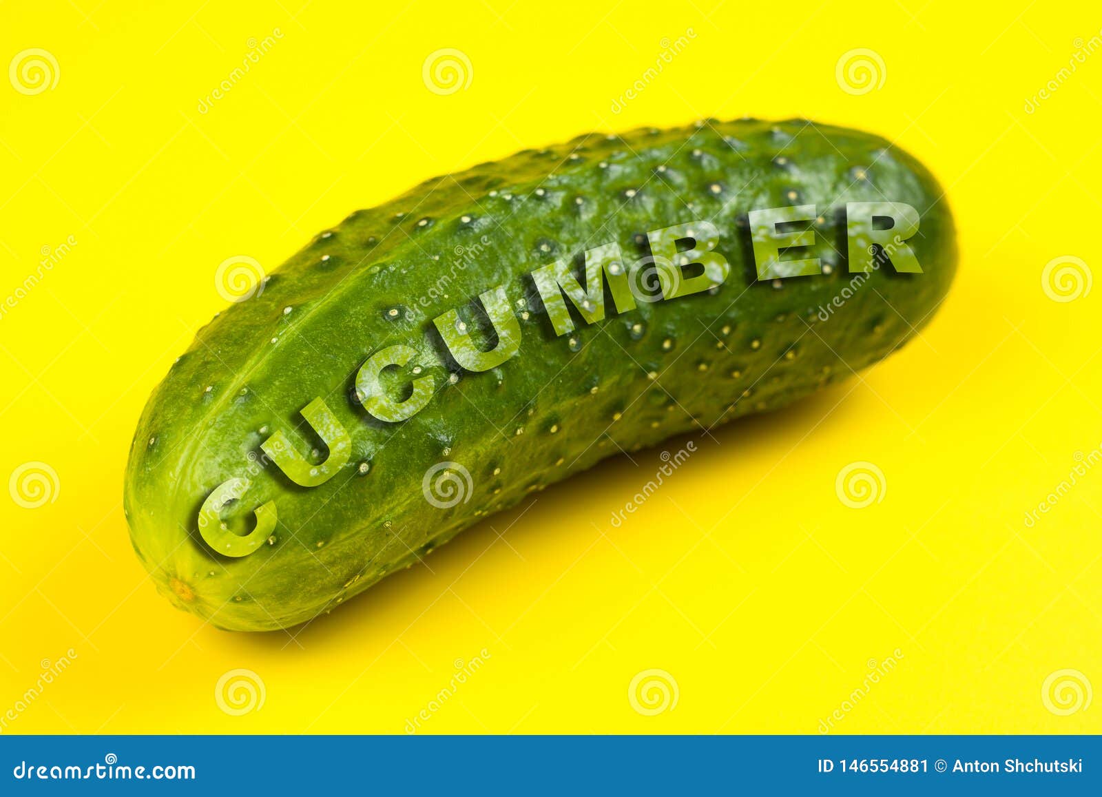 Fresh Cucumber Isolated on Yellow Background. Word CUCUMBER Stock ...