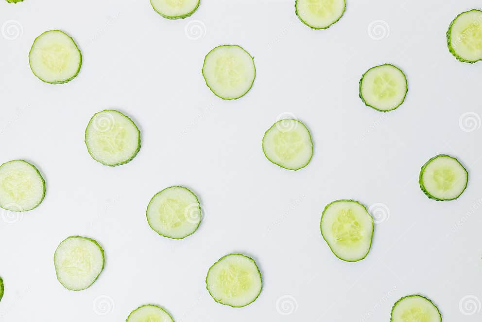 Fresh Cucumber Round Slices on White Background, Top View. Stock Image ...