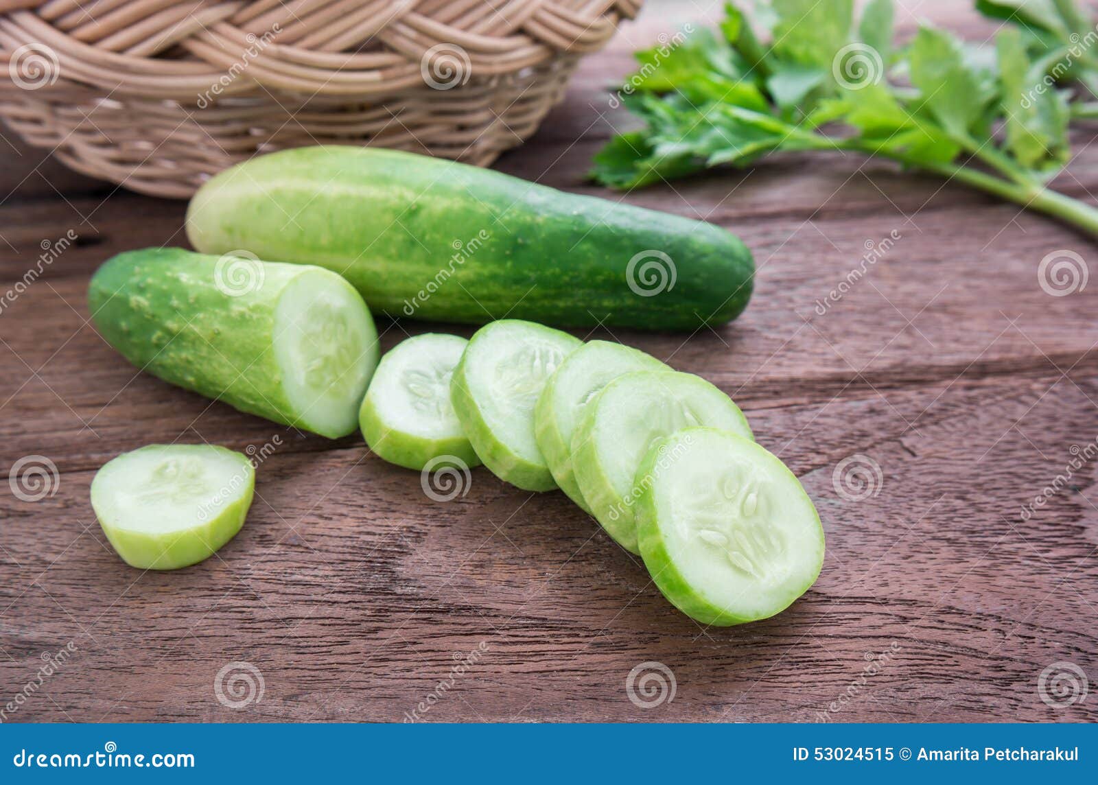 Fresh Cucumber and Slices on Wooden Table Stock Image - Image of ...