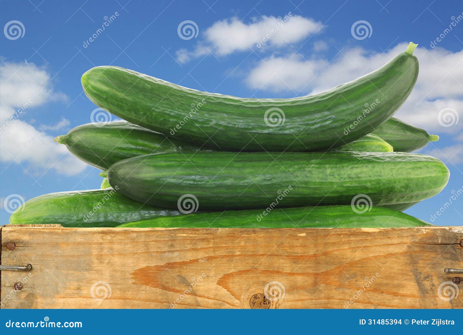 Fresh Cucumbers in a Wooden Crate Stock Photo - Image of clouds ...
