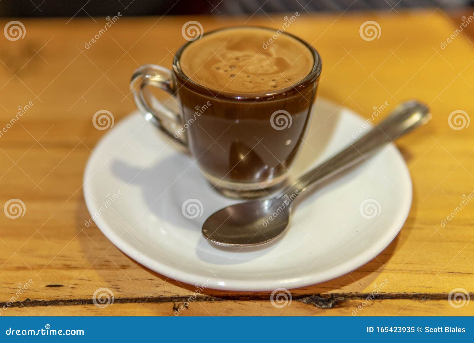 Fresh Cup of Coffee and Spoon Stock Image - Image of aerial, gray ...