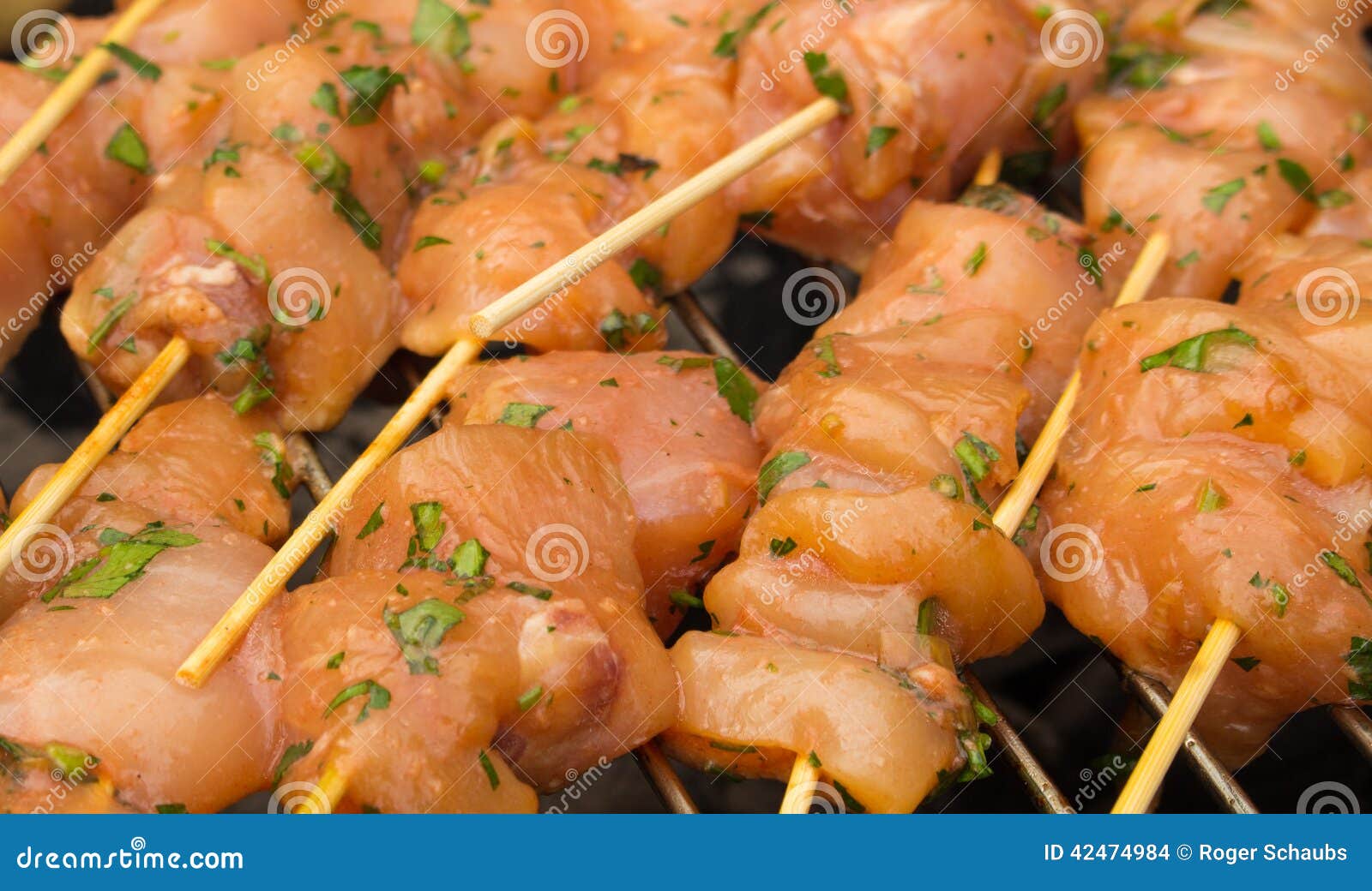 Fresh Cured Chicken Skewers Barbecue Stock Photo - Image of fire ...