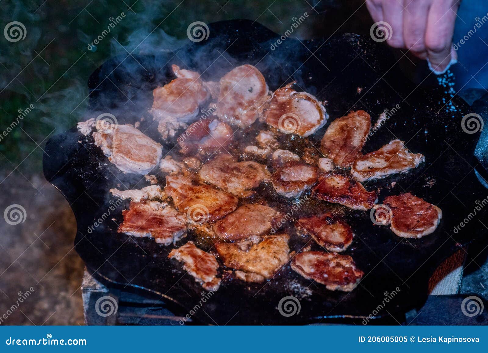 Fresh Cut Bacon Being Cooked Over a Campfire Stock Image - Image of ...