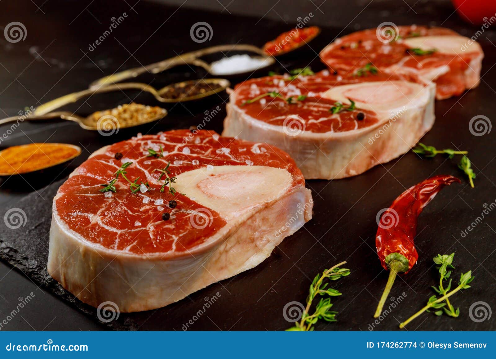 Fresh Cut Beef Shank in Bone and Seasonings on Black Board Stock Photo ...