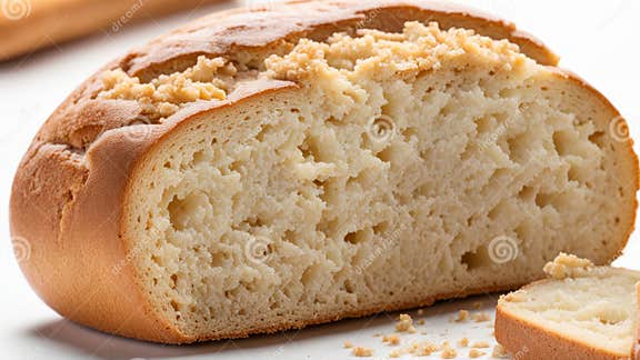 Fresh Cut Bread with Crust and Crumb on a White Background Stock ...