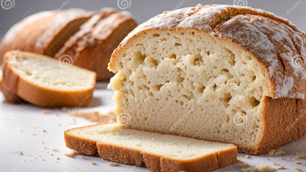 Fresh Cut Bread with Crust and Crumb on a White Background Stock ...
