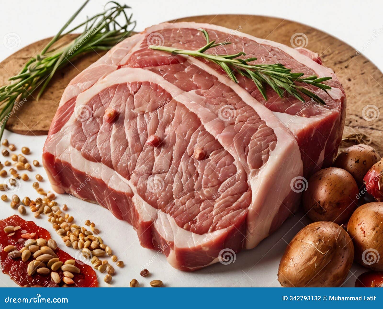 Fresh Cut of Meat with Grain and Fat Details, Isolated on White ...
