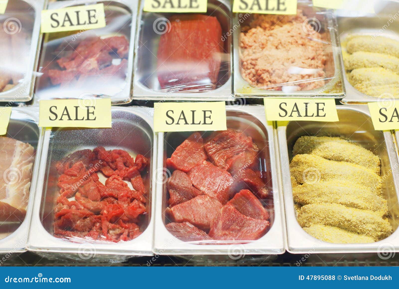 Fresh Cuts of Red Beef Meat and Cutlets in Store Stock Photo - Image of ...