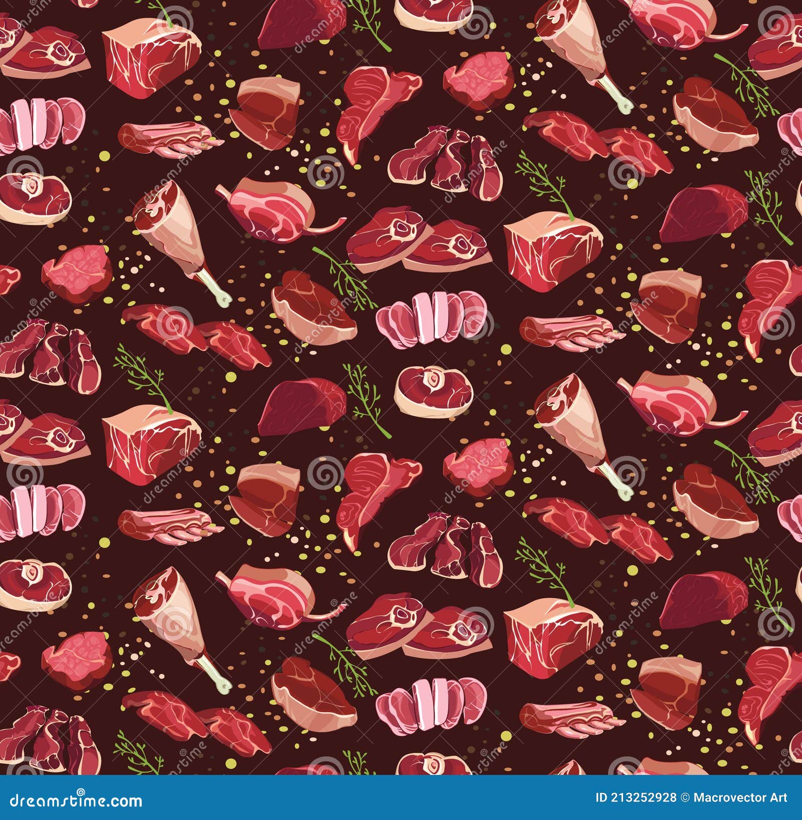 Fresh Cutting Beef Parts Seamless Pattern Stock Vector - Illustration ...
