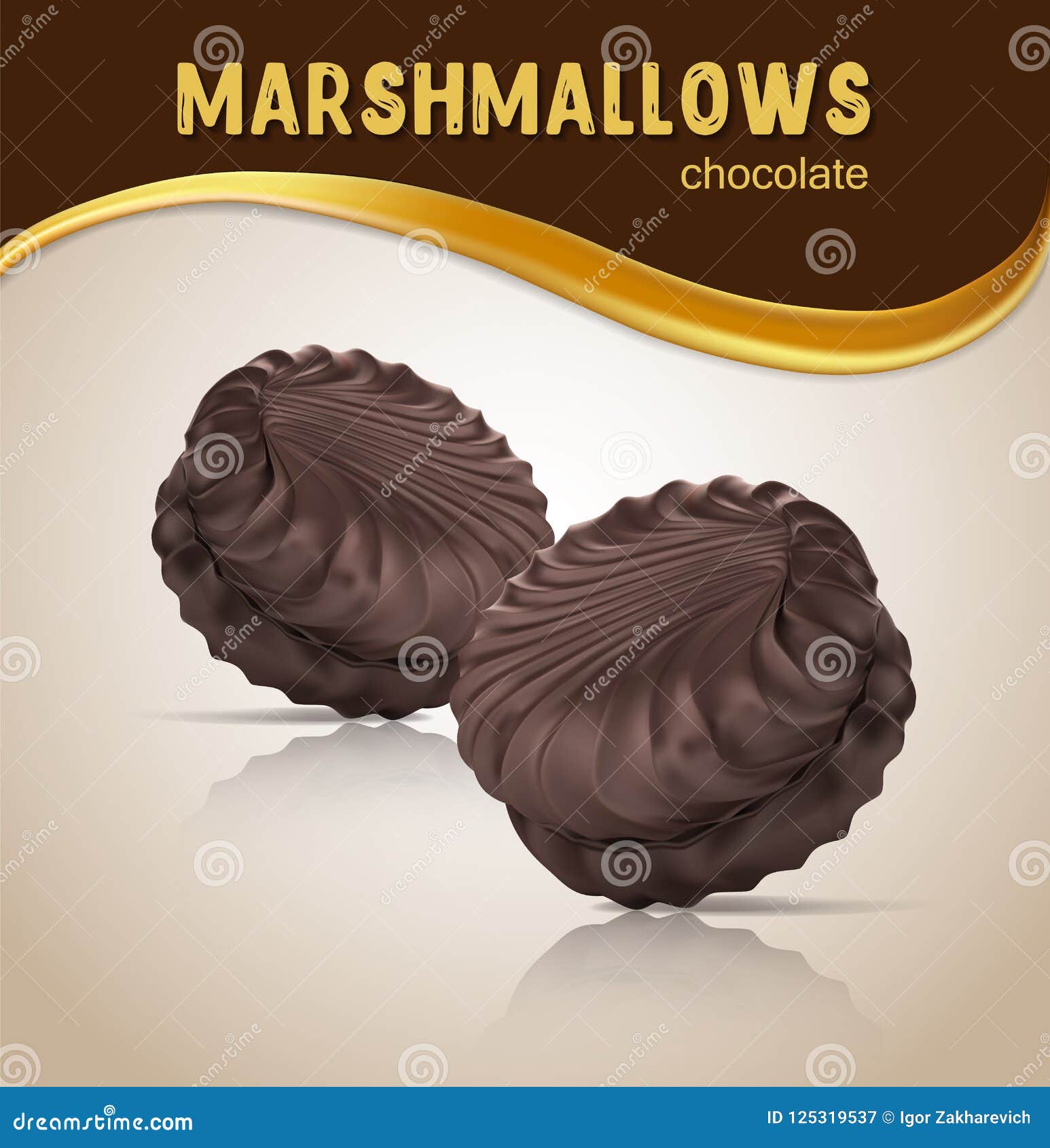 Fresh and Delicious Marshmallow. Marshmallows in Chocolate. Design ...