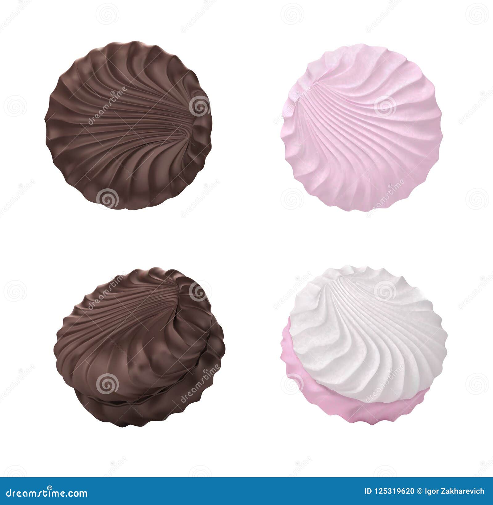 Fresh and Delicious Marshmallow Set. Marshmallows in Chocolate. Design ...