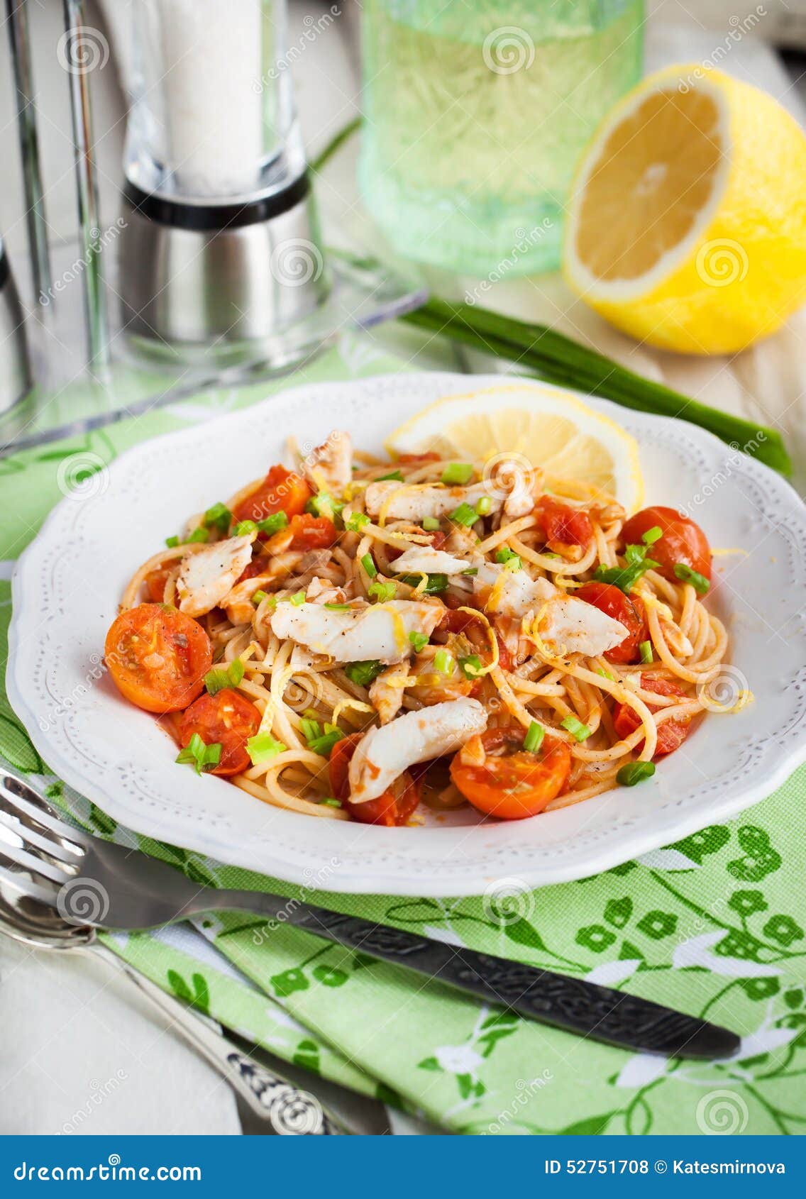 Fresh Delicious Pasta with Fish and Tomato Sauce Stock Photo - Image of ...