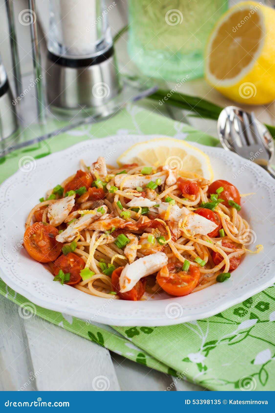 Fresh Delicious Pasta with Fish and Tomato Sauce Stock Image - Image of ...