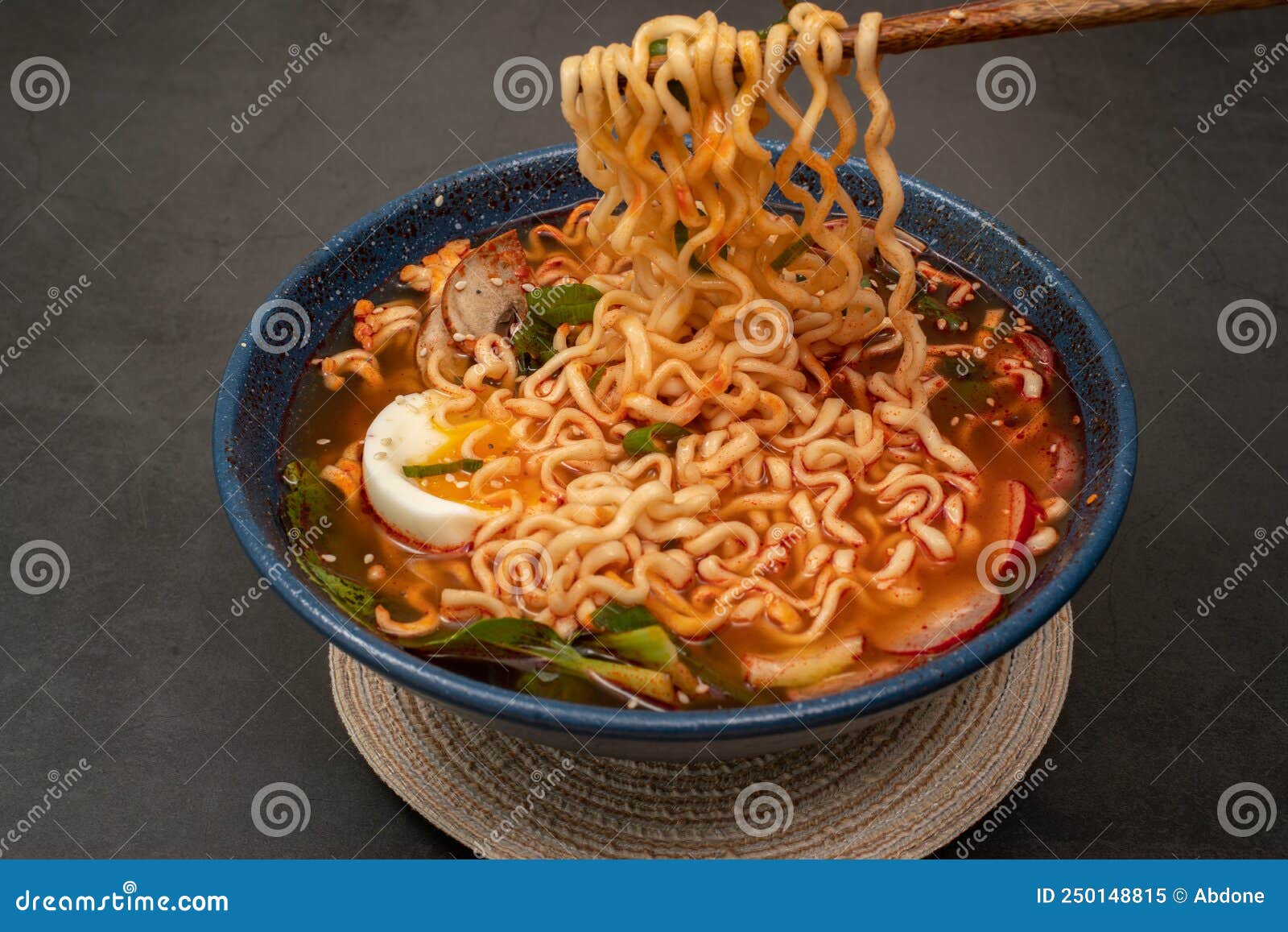Ramen Soup with Egg, Spring Onion and Vegetables Stock Image - Image of ...