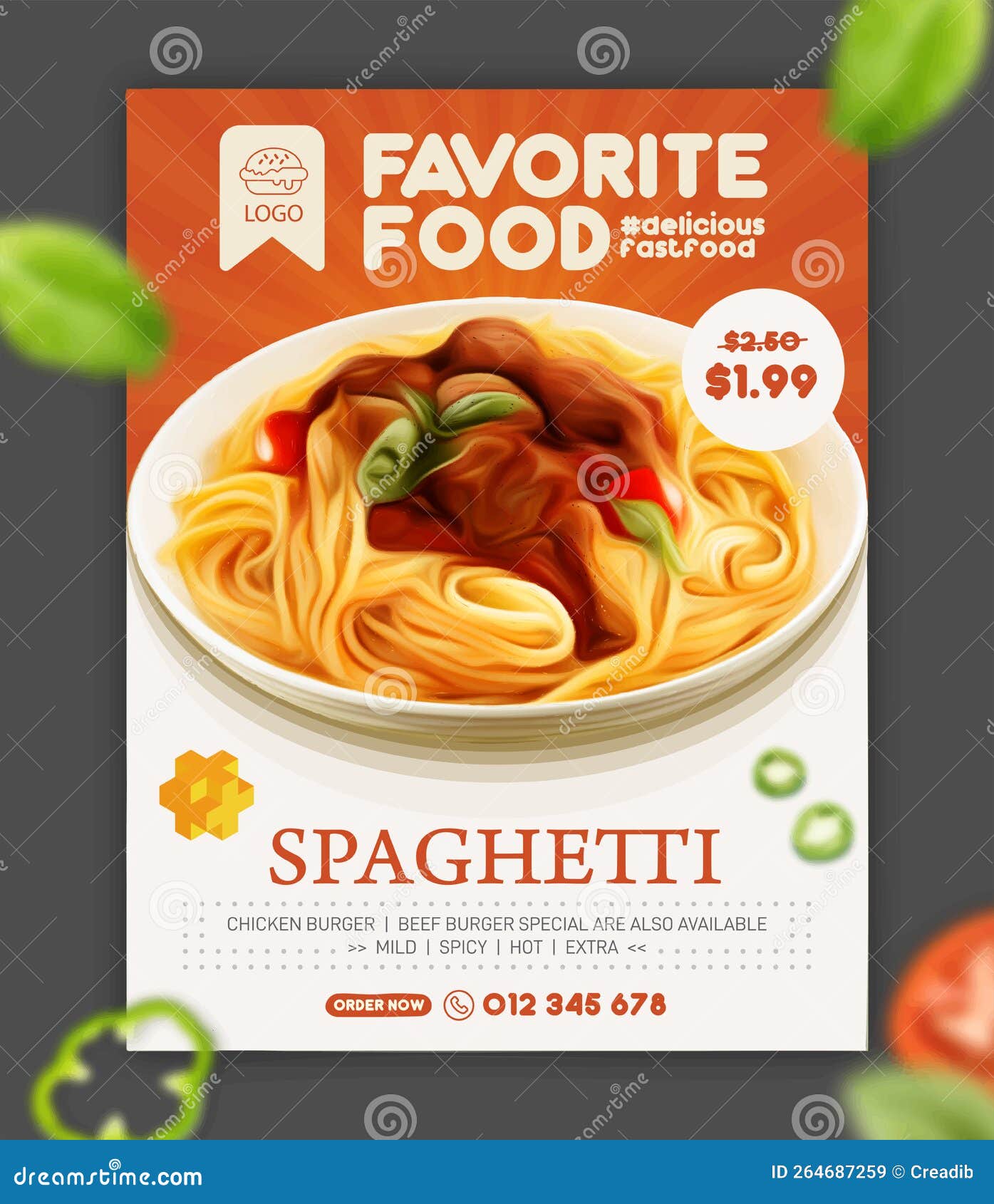 Fresh and Delicious Spaghetti Pasta with Meatballs Ads Stock Vector ...