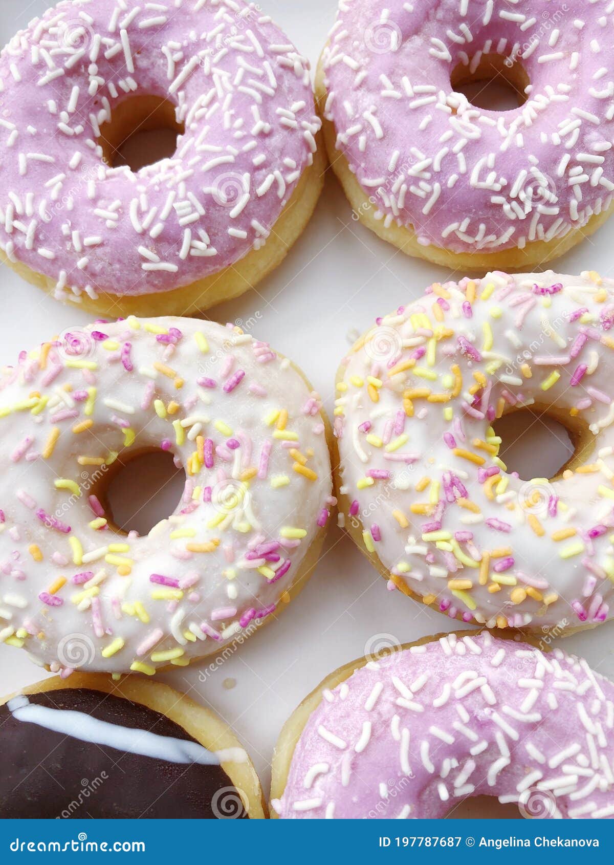 Fresh Doughnuts with Cream and Chocolate Macro Stock Image - Image of ...