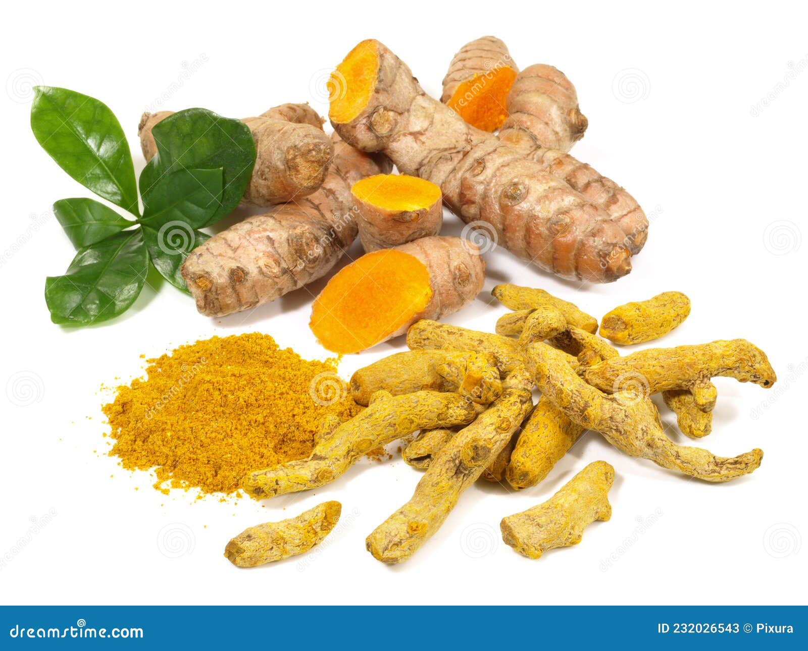 Fresh and Dried Tumeric Root on White Background - Isolated Stock Image ...