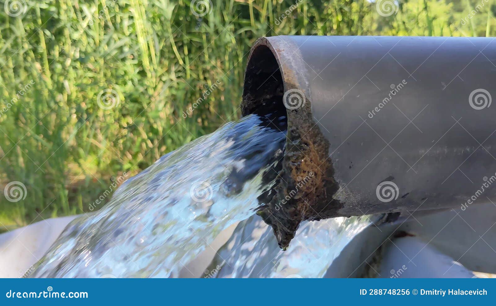 A Stream of Sewage Flows Out of a Plastic Sewer Pipe into the River ...