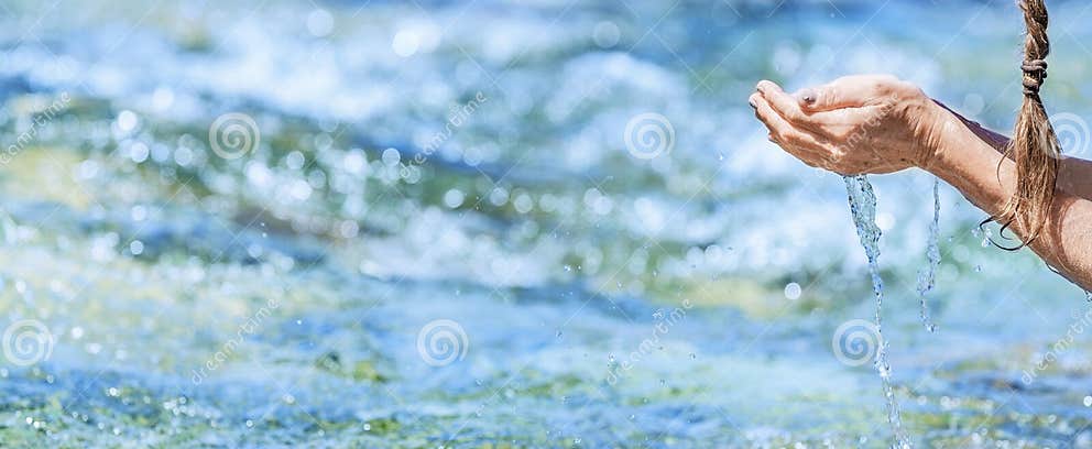 Fresh Drinking Water from the Spring Stream Stock Photo - Image of ...