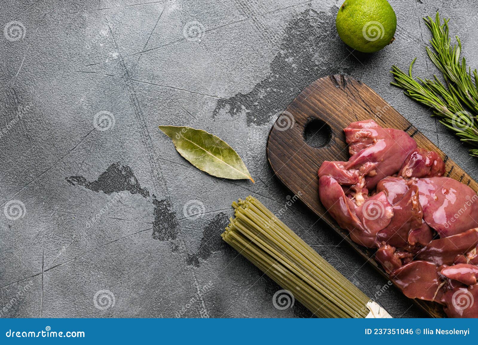 Fresh Duck Liver Offal, on Gray Stone Table Background, Top View Flat ...