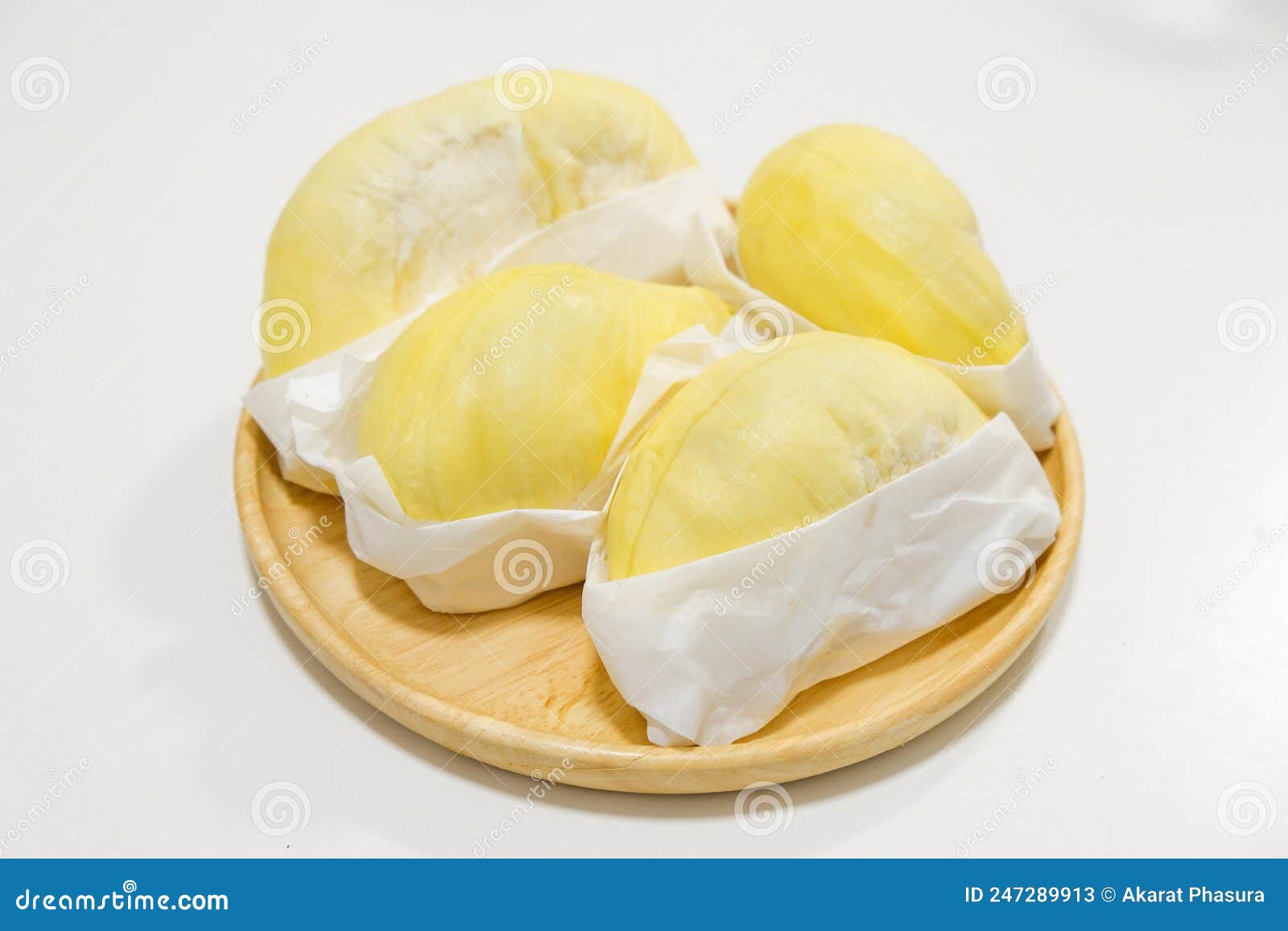 Fresh Durian in Packaging on Wooden Dish with Durian Peel Stock Image ...