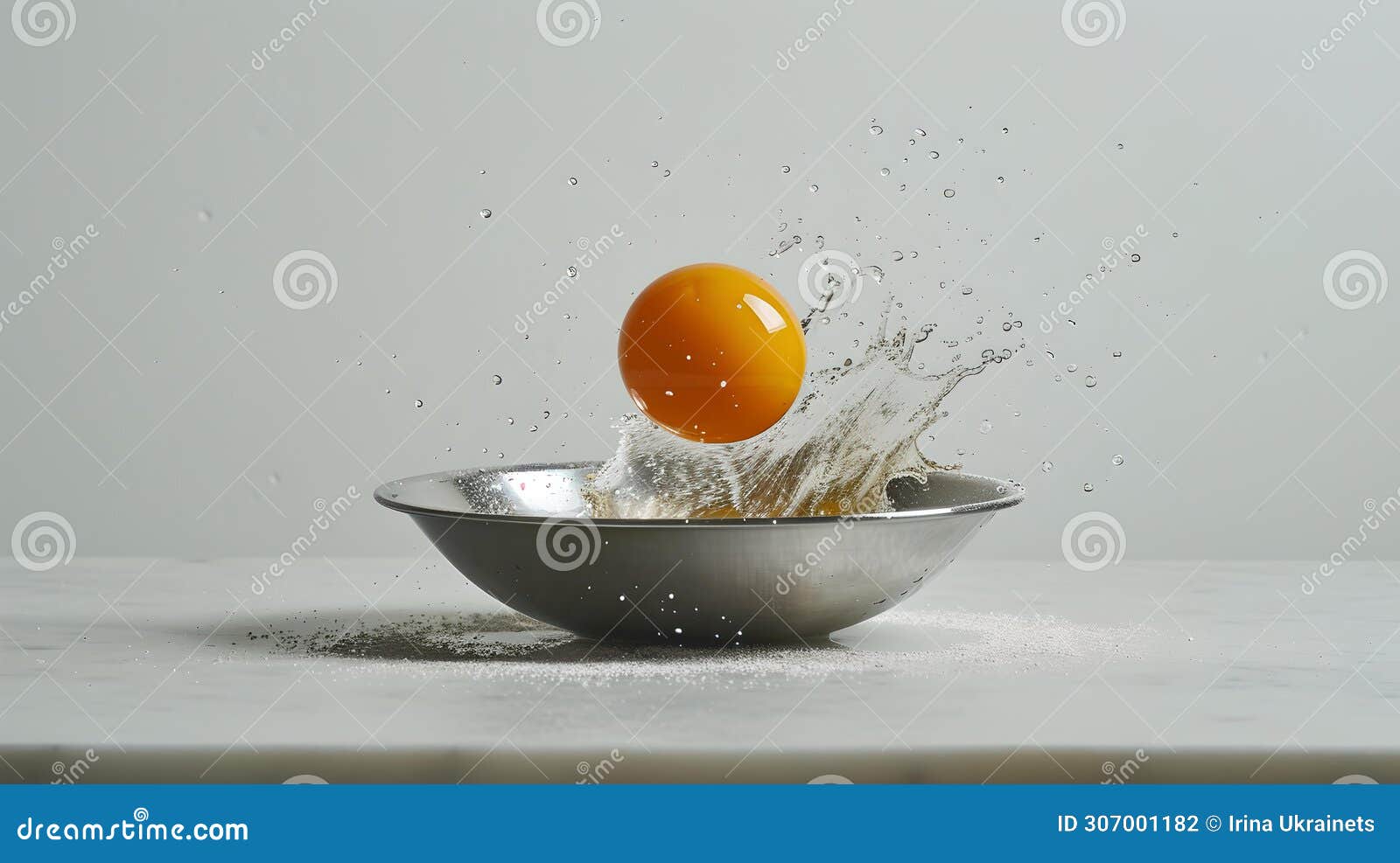 Egg Falling into Water Causing Splash in Metal Bowl, Action Moment ...