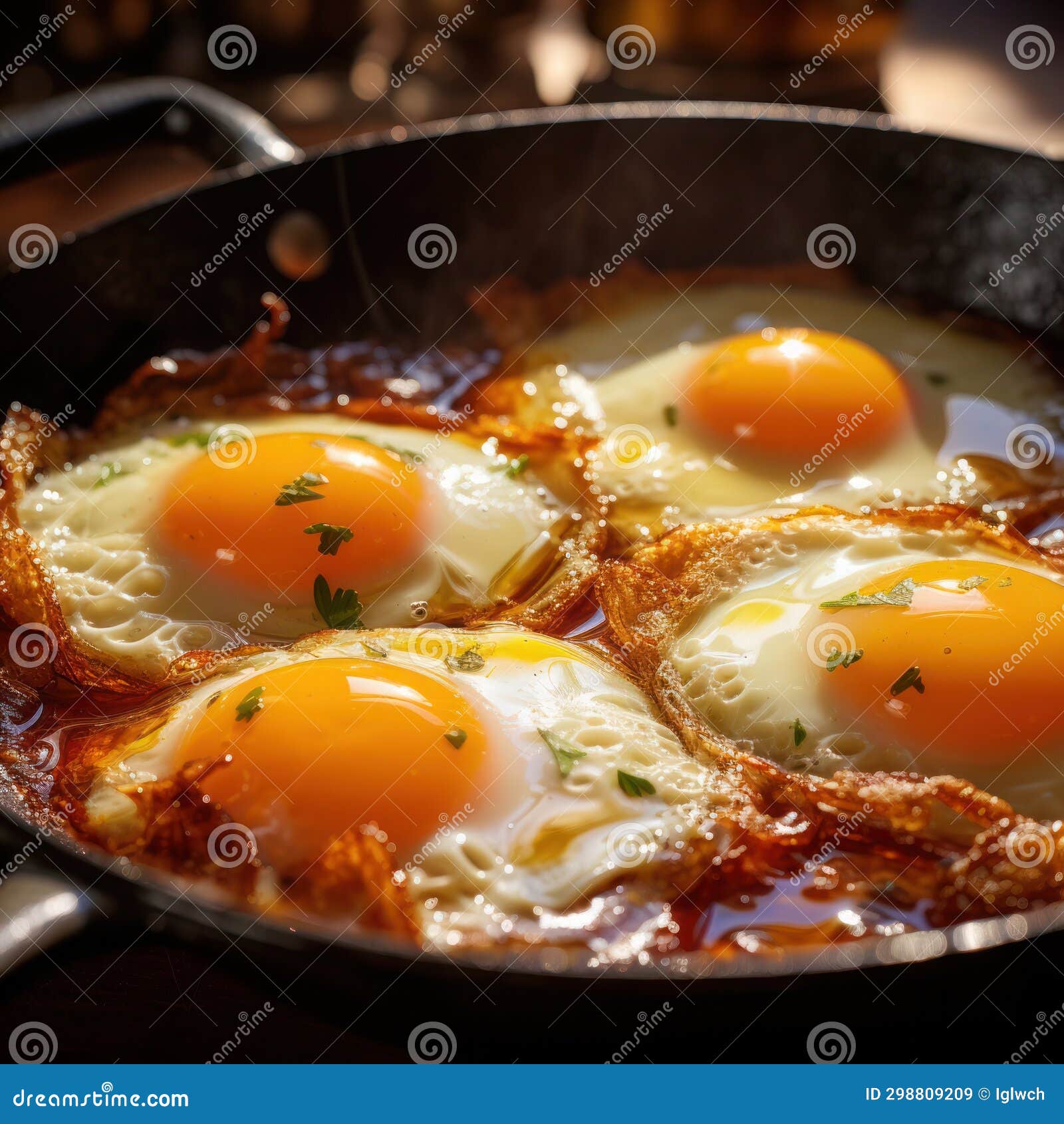 Fresh Eggs with Crispy Edges, Highlighted by the Dark Surface of the ...