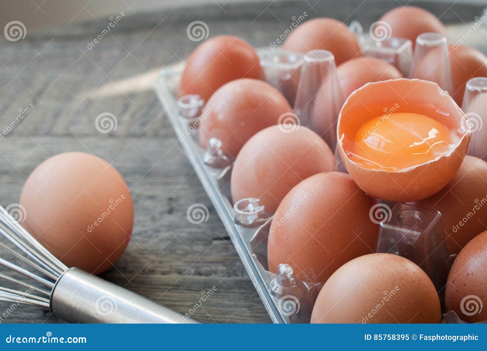 Fresh Eggs with One Cracked Open Ready To Cook with Stock Image - Image ...