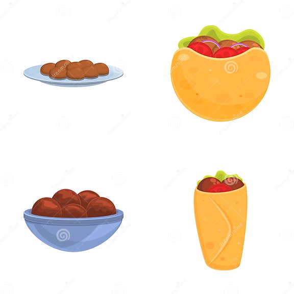Fresh Falafel Icons Set Cartoon Vector. Falafel Full of Meat and Fresh ... Fresh Falafel Icons Set Cartoon Vector. Falafel Full of Meat and Fresh ...