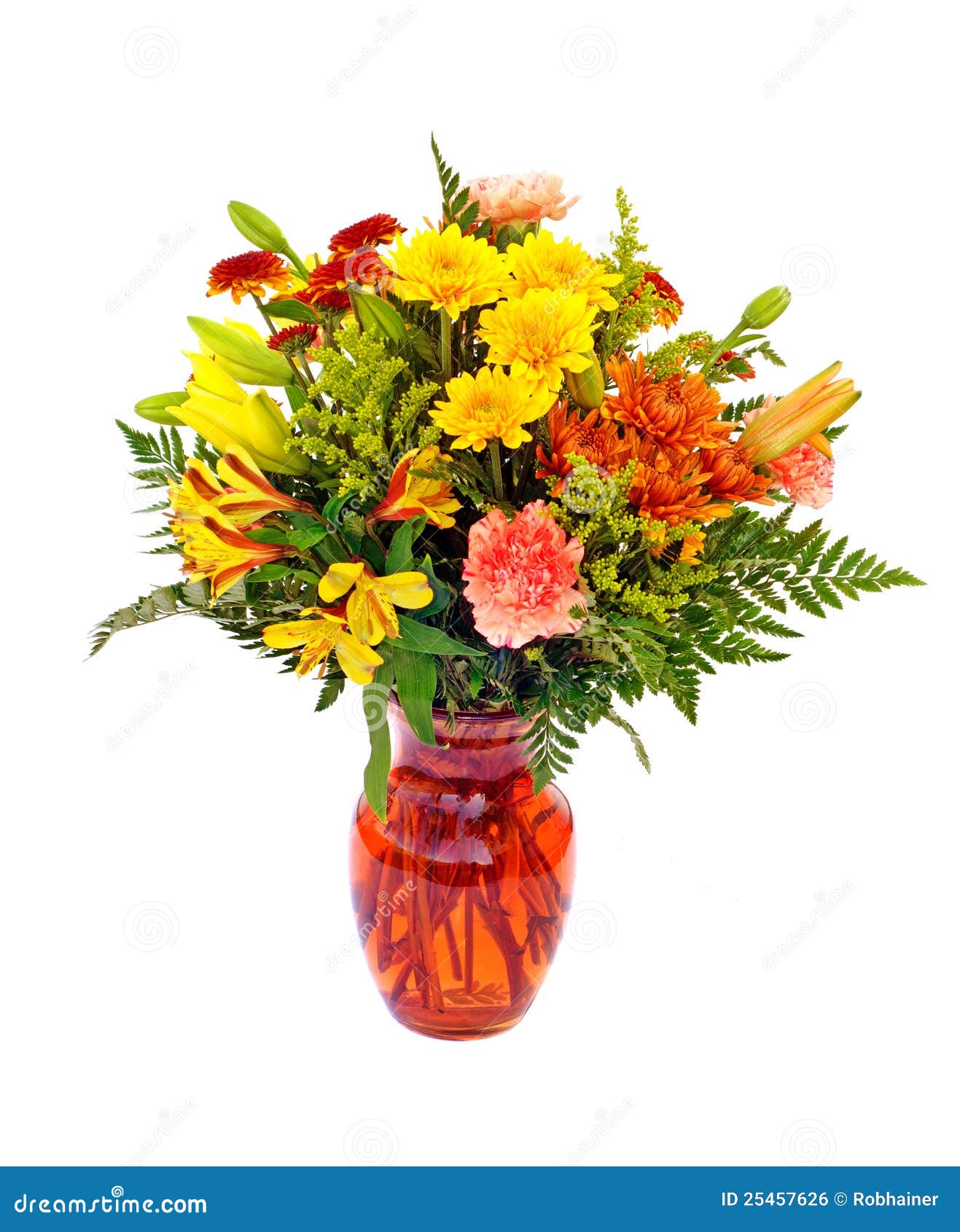 Fresh Fall Color Flower Arrangement in Orange Vase Stock Photo - Image ...