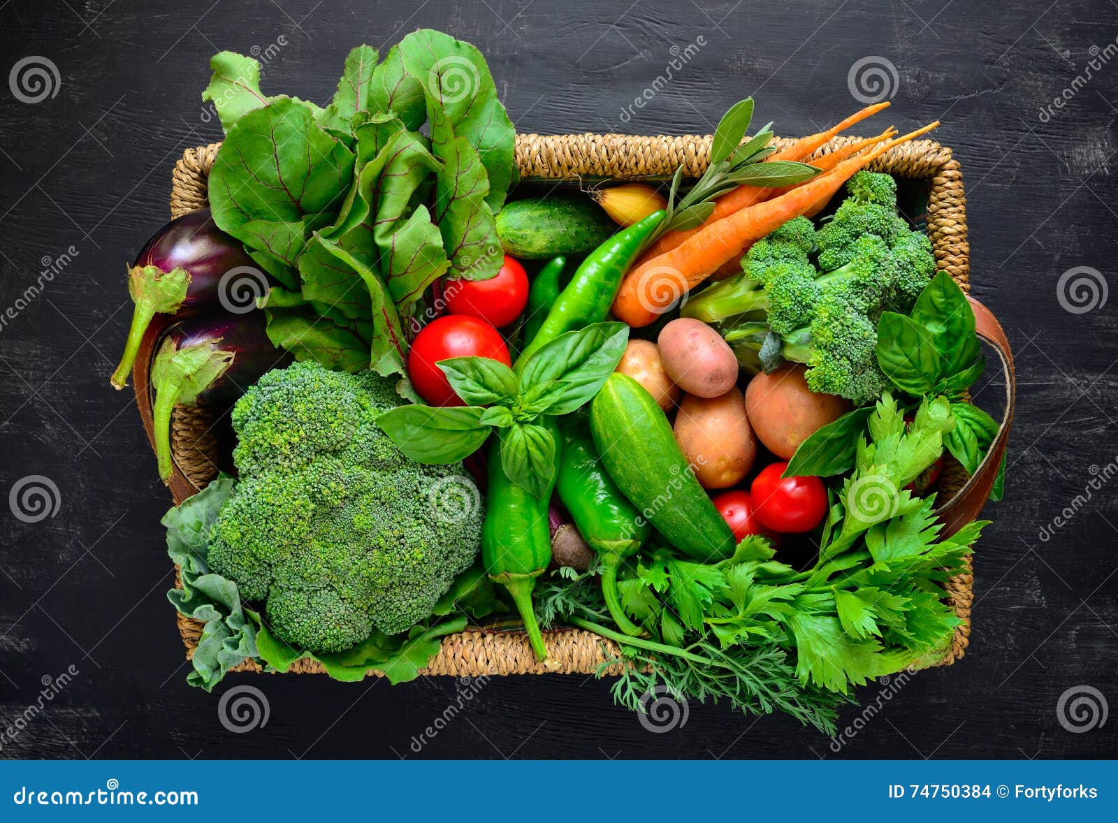 Fresh Farm Vegetables in a Basket Stock Photo - Image of kitchen ...