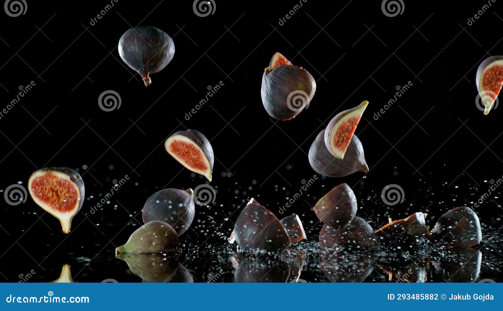 Fresh Figs Falling Down on Black Background Stock Photo - Image of ...