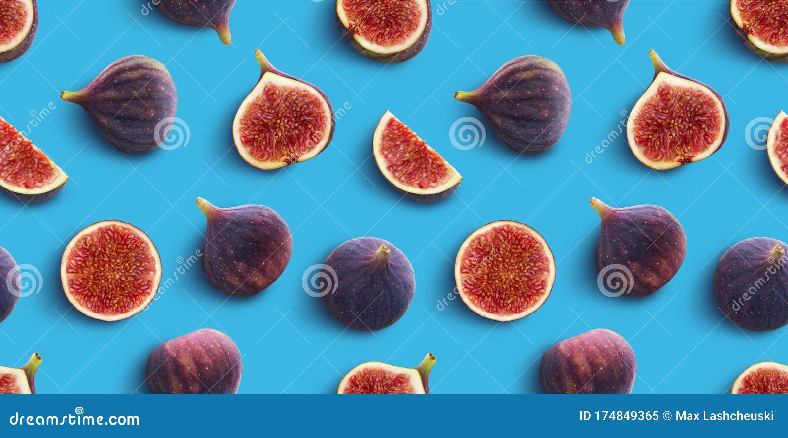 Fresh Figs Seamless Pattern on Blue Color Background, Flat Lay, Top ...
