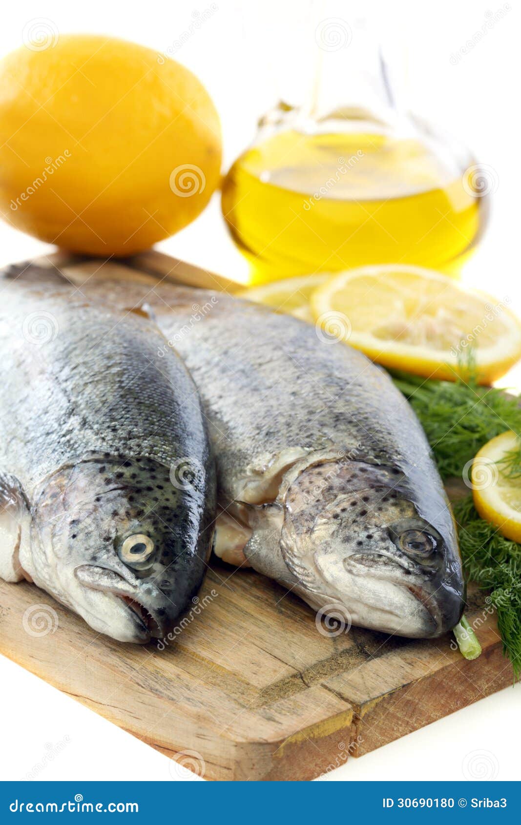 Fresh Fish on Board Close Up. Stock Photo - Image of healthy, lemon ...