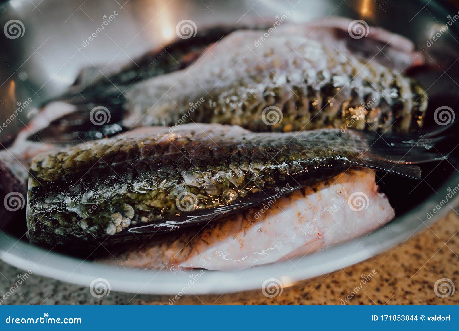 Fresh Fish in Bowl in Kitchen Stock Photo - Image of food, ingredient ...