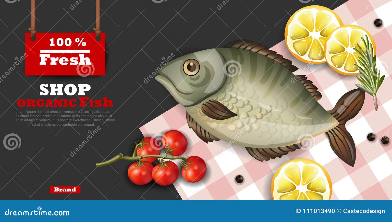 Fresh Fish Card Template Vector Realistic. 3d Illustrations Stock ...