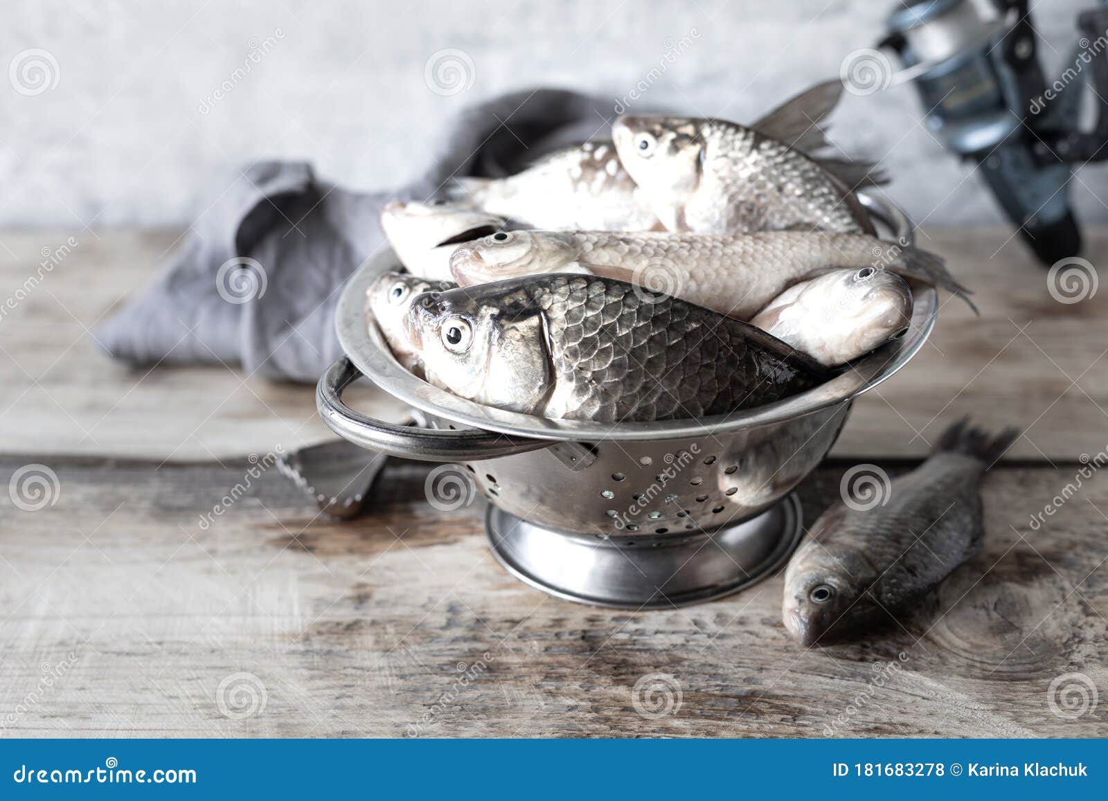 Fresh Fish Caught in the River on a Wooden Table Stock Photo - Image of ...