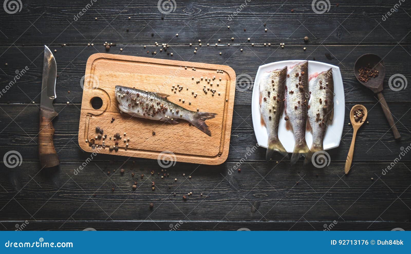 Fresh Fish on Chopping Board Stock Photo - Image of food, cooking: 92713176