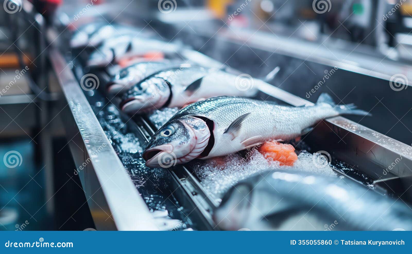 Fresh Fish on Conveyor Belt in Processing Facility Stock Photo - Image ...