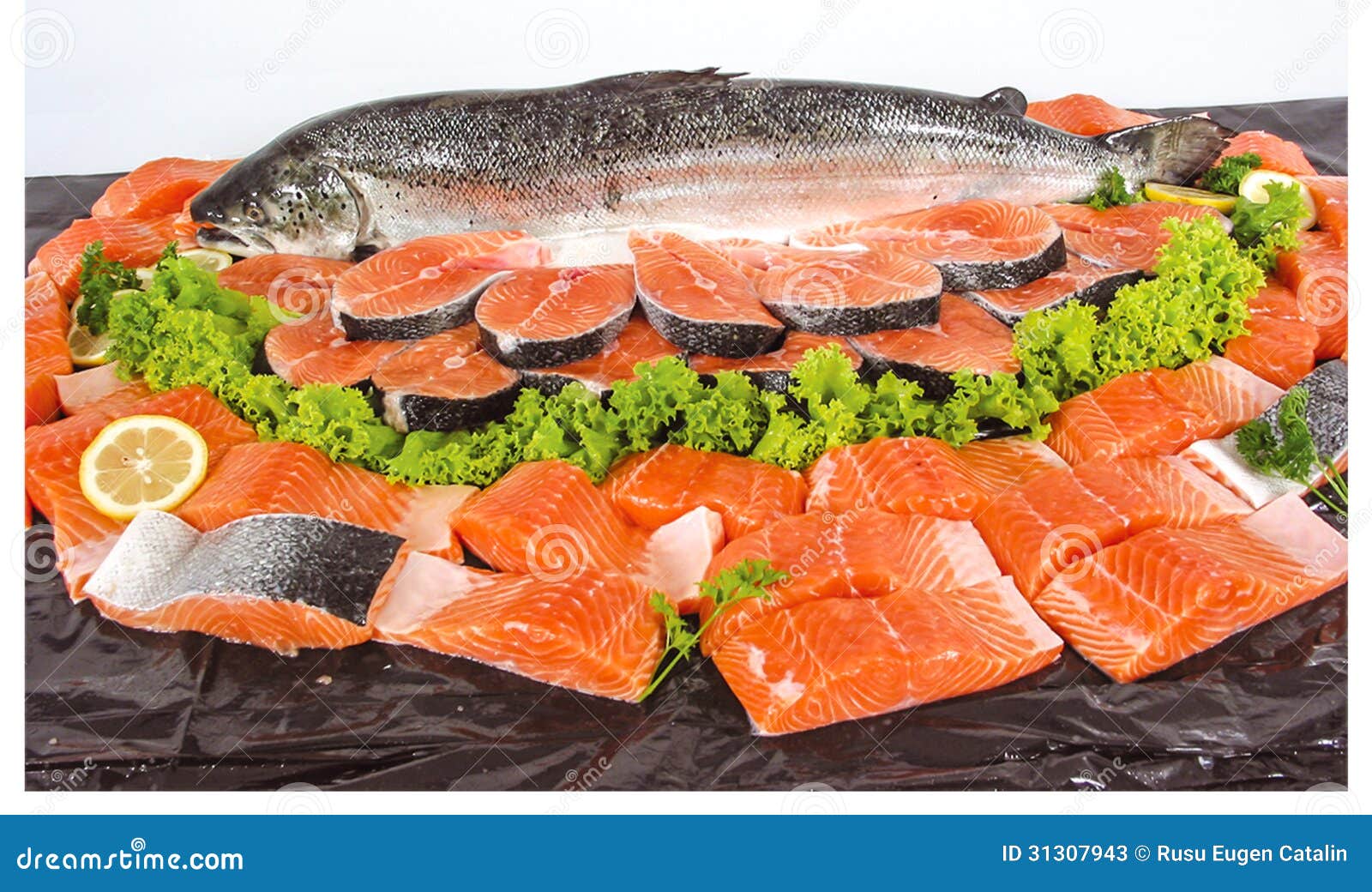 Fresh fish and cut pieces stock image. Image of herring - 31307943
