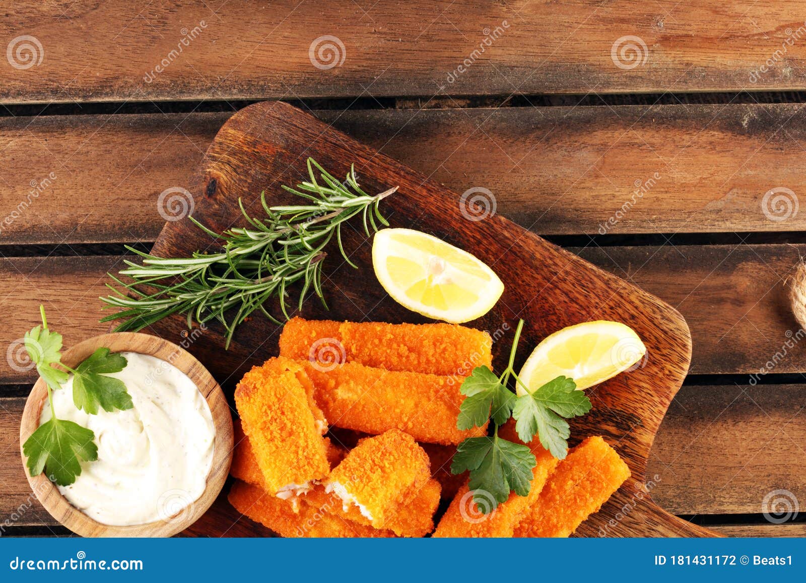 Fresh Fish Fingers with Remoulade Sauce. Breaded Fish Fingers with ...