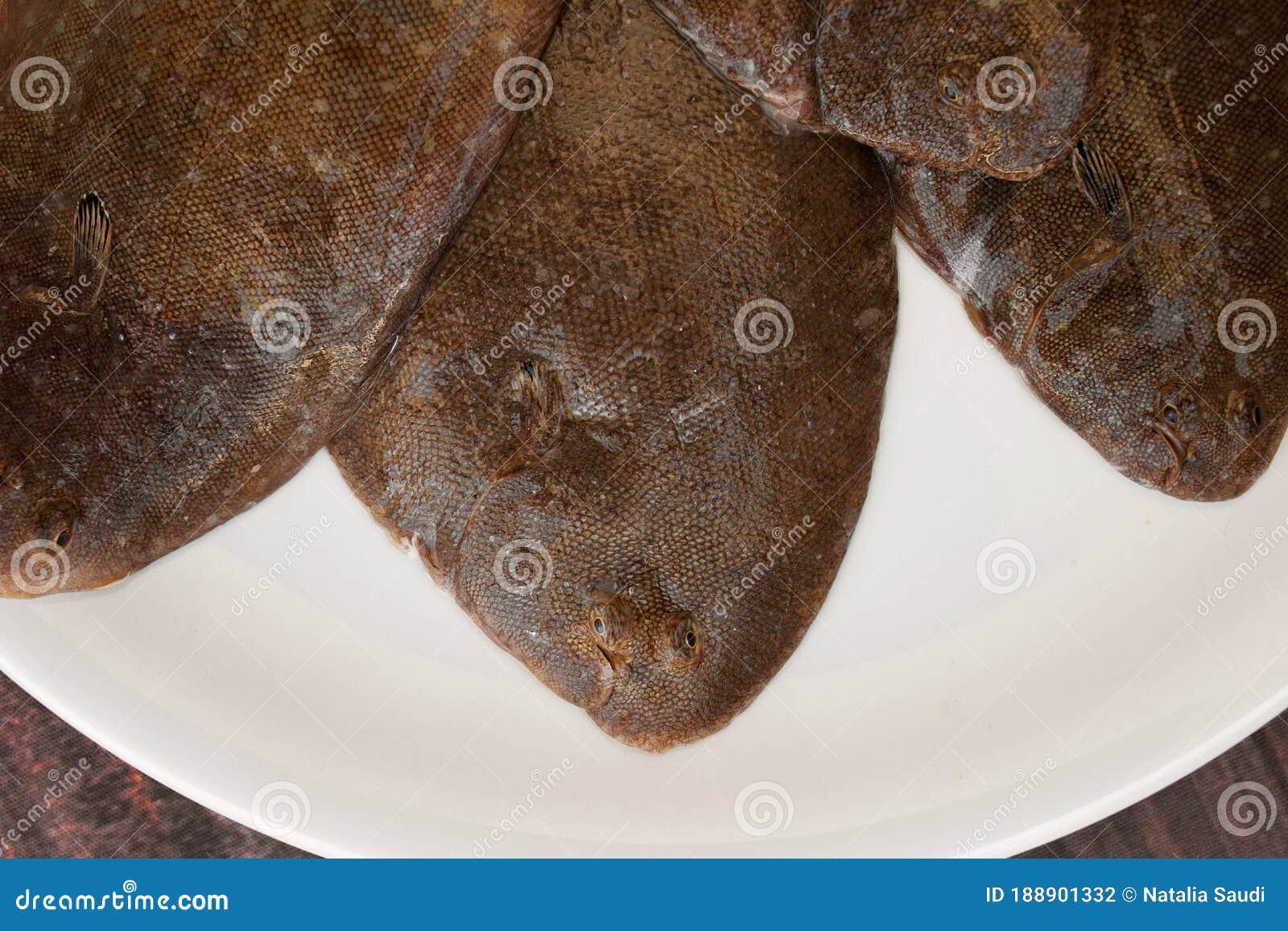 Fresh Fish Flounder on the Plate Stock Photo - Image of wooden, closeup ...