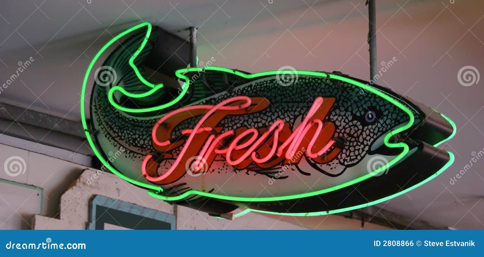 Fresh Fish neon sign stock photo. Image of crab, fish - 2808866