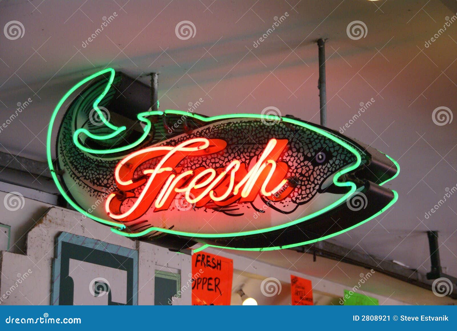 Fresh Fish neon sign stock image. Image of seafood, neon - 2808921