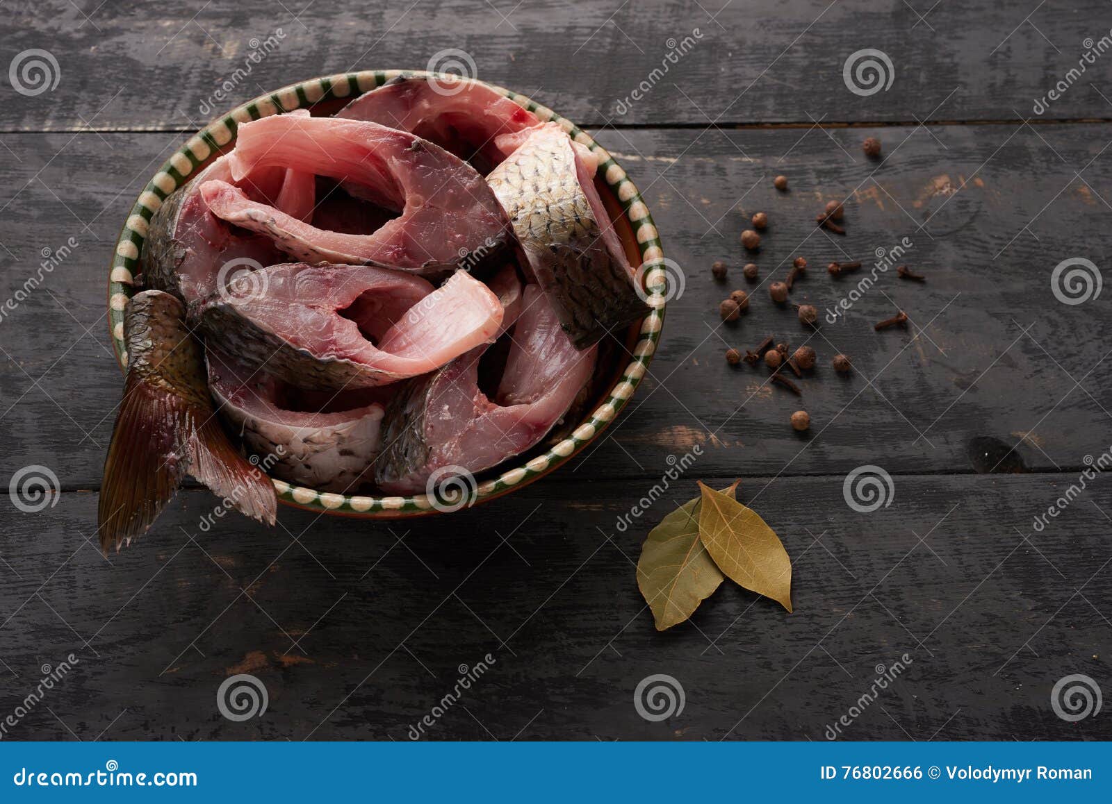 Fresh Fish Pieces in a Bowl on the Table Stock Photo - Image of ...