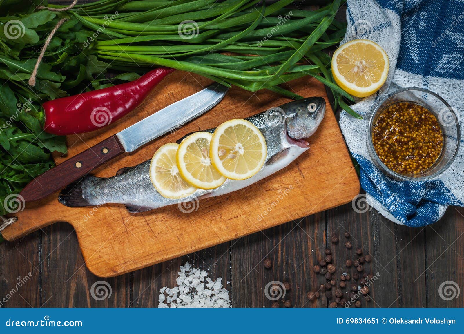 Fresh Fish Ready To Be Cook on a Wooden Table Stock Image - Image of ...