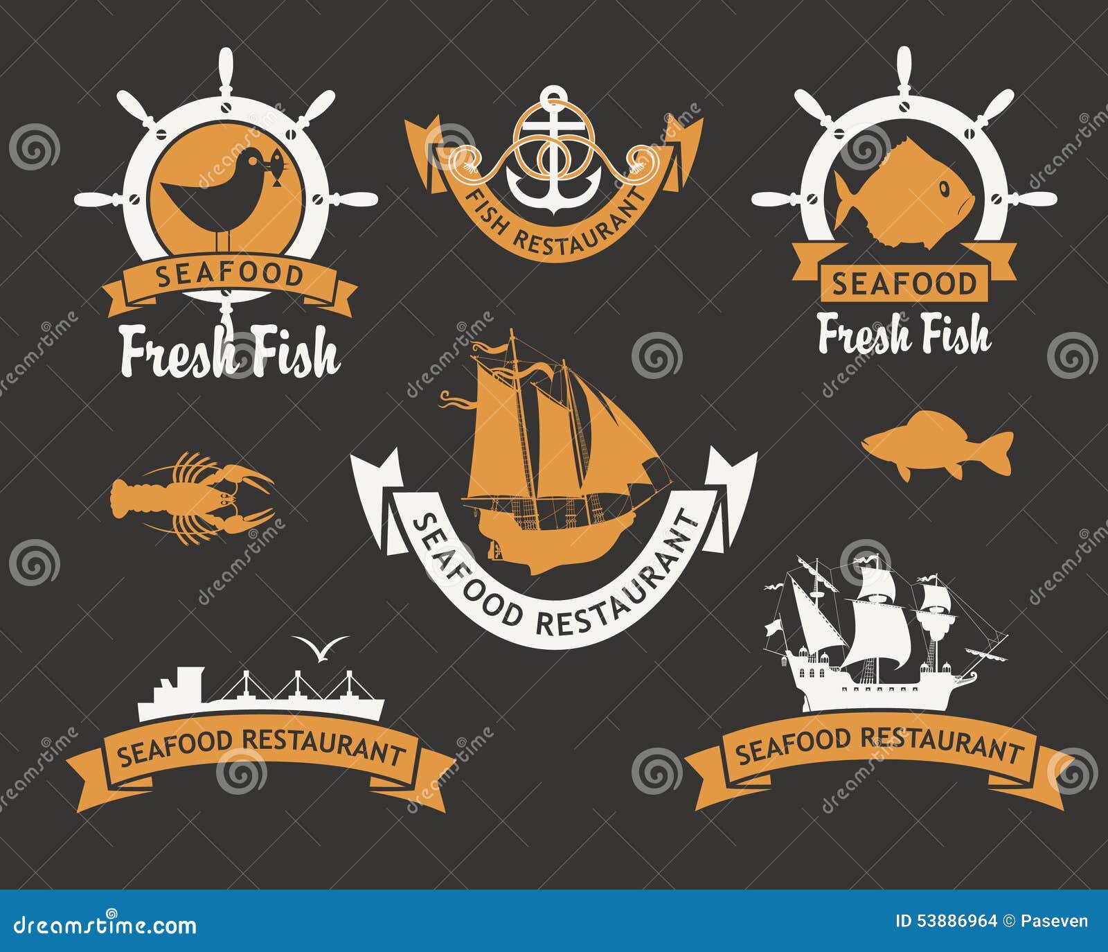 Fresh fish stock vector. Illustration of restaurant, seagull - 53886964