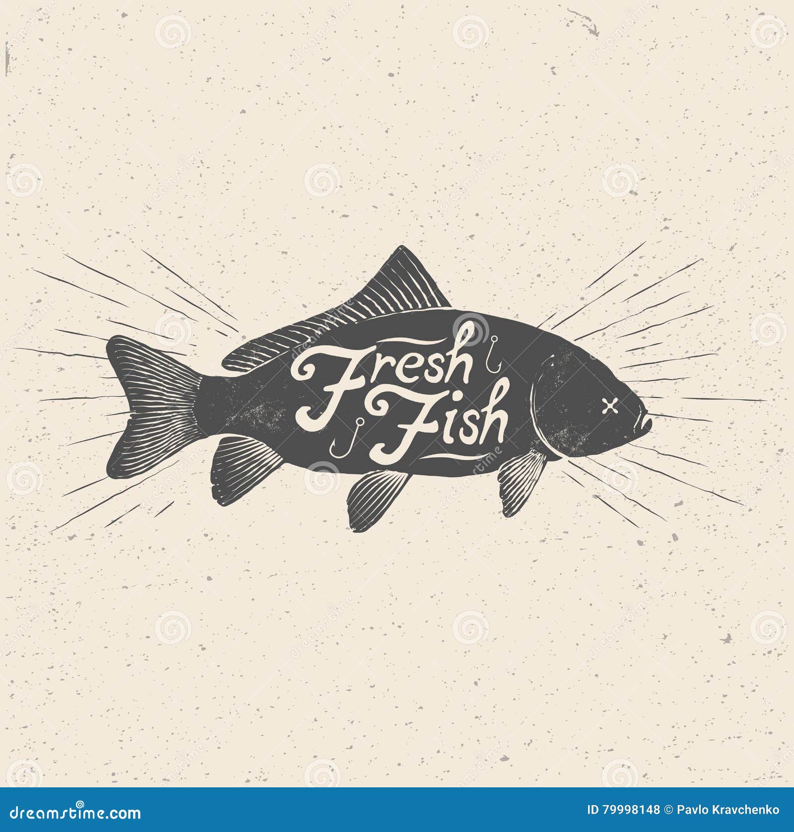 Fresh Fish. Vintage Styled Vector Illustration of the Fish. Stock ...